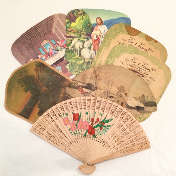 Vintage | Accents | 7 Vintage Hand Fans Paddles Trifold Folding | Poshmark